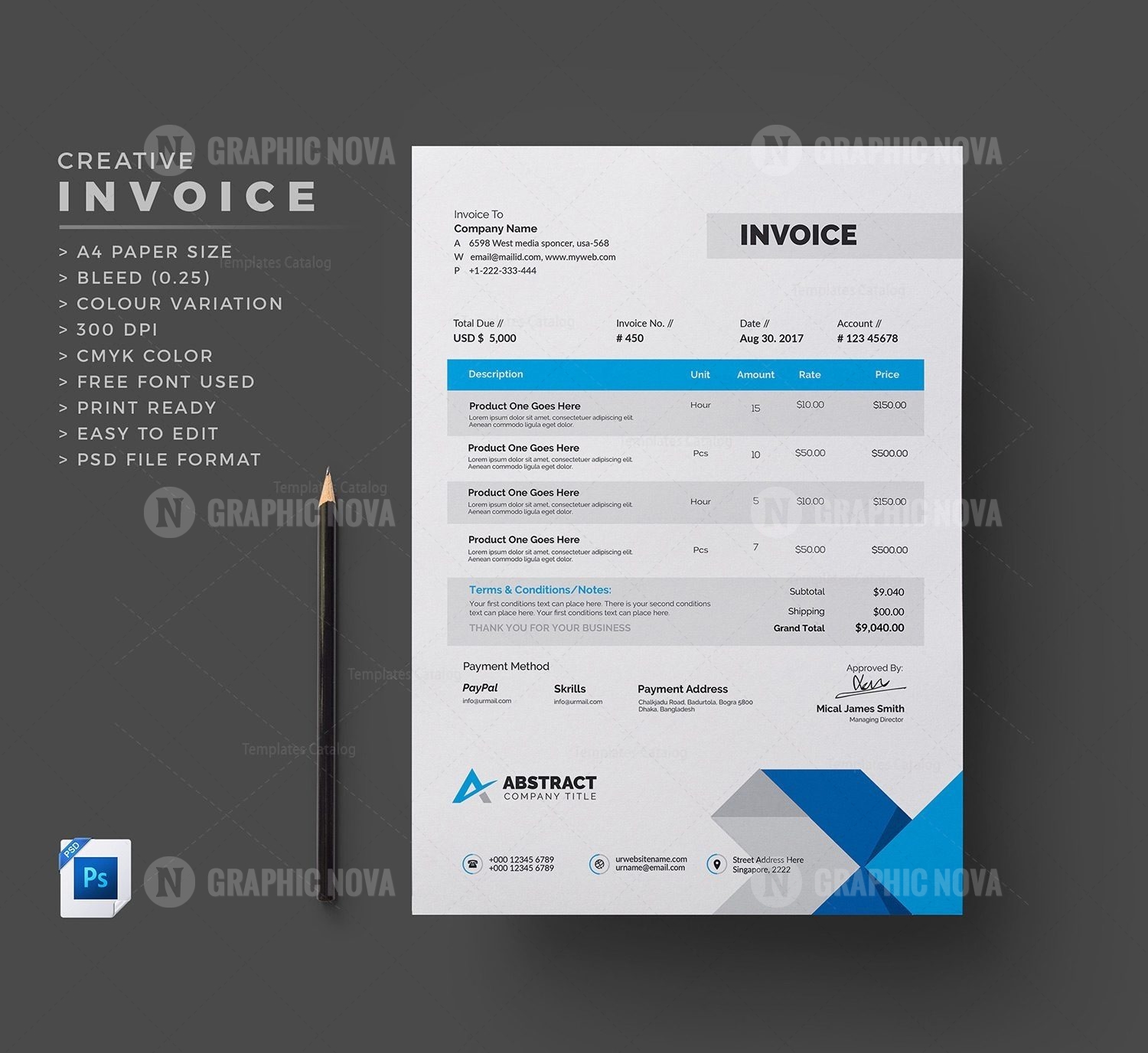 Simple Invoice Template - Graphic Nova | Stock Graphic Store